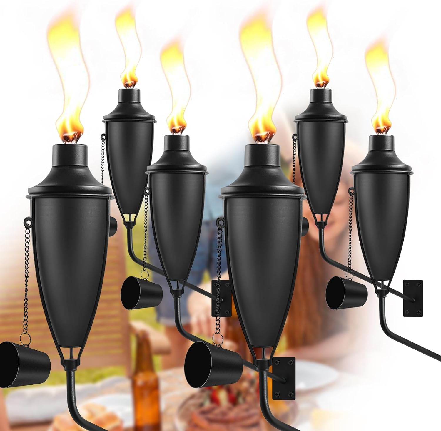 ZSPENG 6 Pack Wall Mounted Citronella Torches,22 Oz Garden Torches for ...