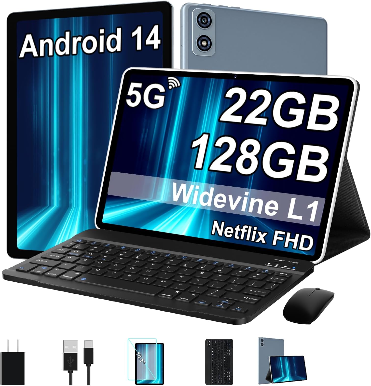 Amazon.com : 2025 Tablet 10 Inch Android 14 Tablets with Keyboard, 22GB ...