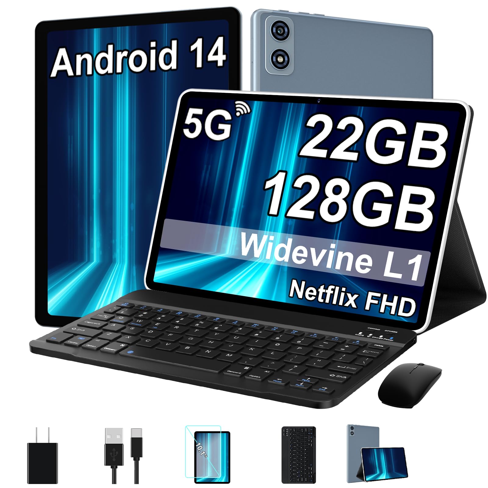 Amazon.com : 2025 Tablet 10 Inch Android 14 Tablets with Keyboard, 22GB ...