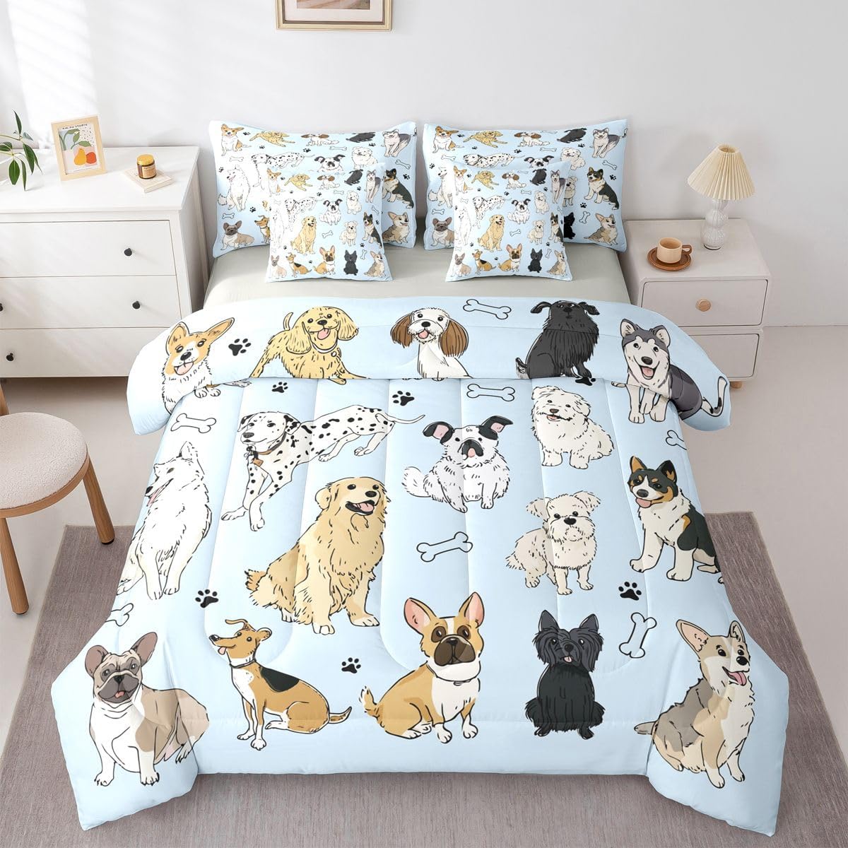 Amazon.com: Castle Fairy Cute Dogs Bedding Sets, Dog Paw Bone Print ...