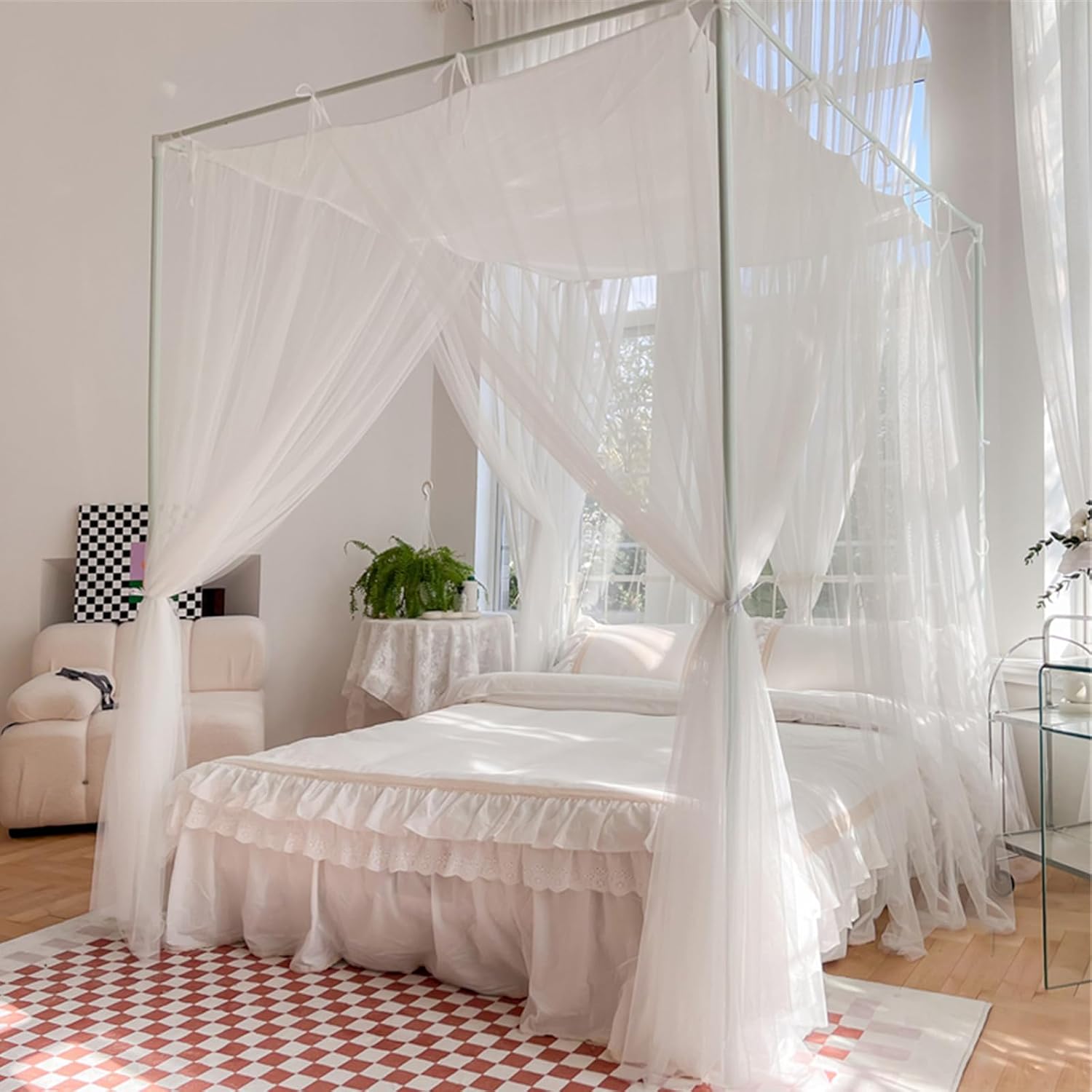 Amazon.com: THREENTDAY Bed Canopy, 4 Corners Post Mosquito Net 3 ...
