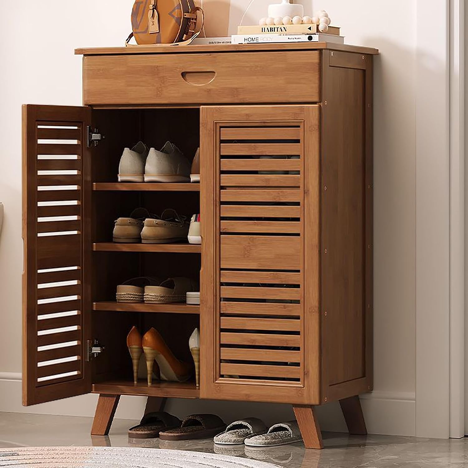 Shoe organizer for entryway, Shoe cabinet with drawers, Vintage Shoe ...