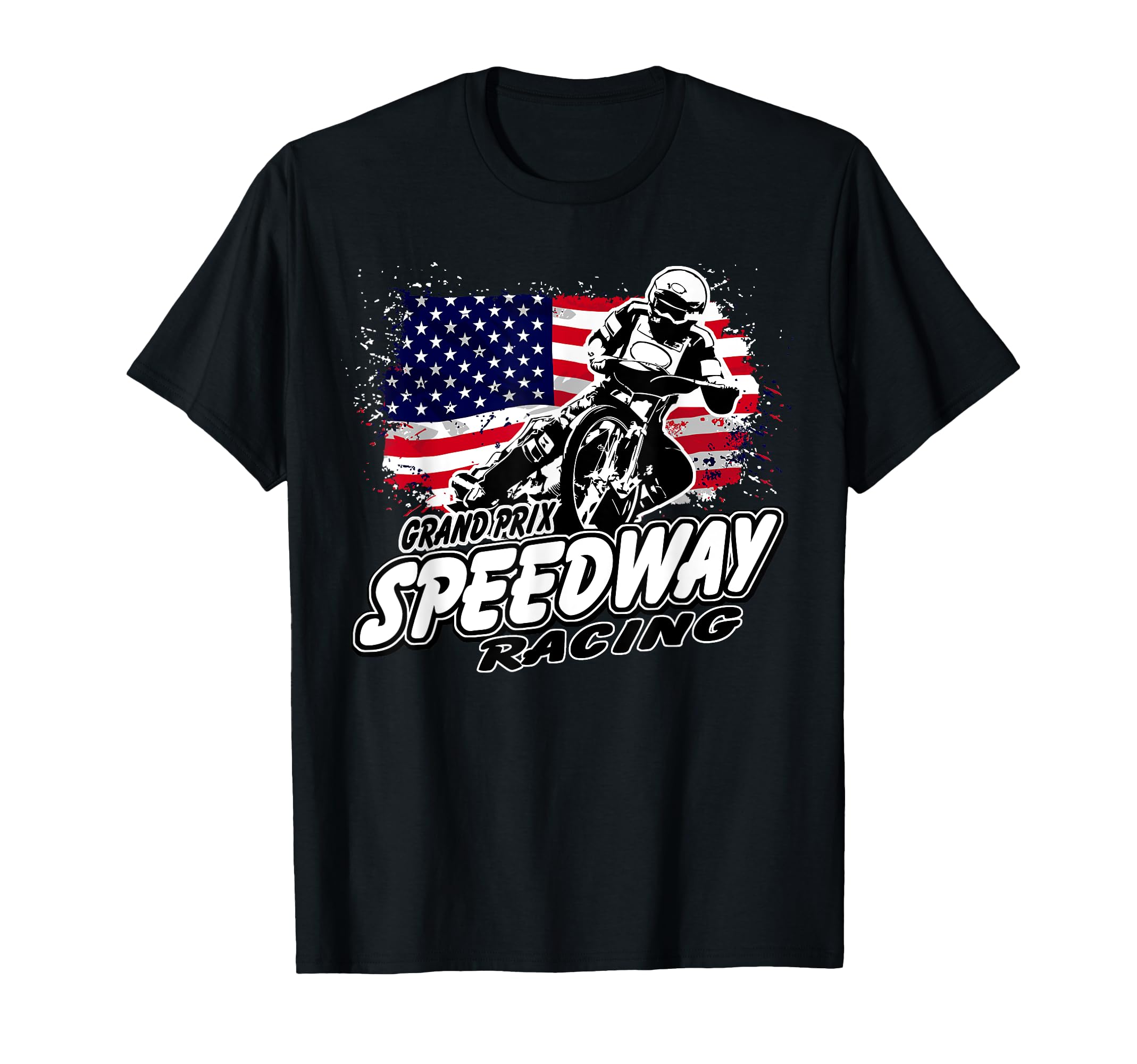 Amazon.com: Motorcycle Speedway American Flag T-shirt Flat Track Race T ...