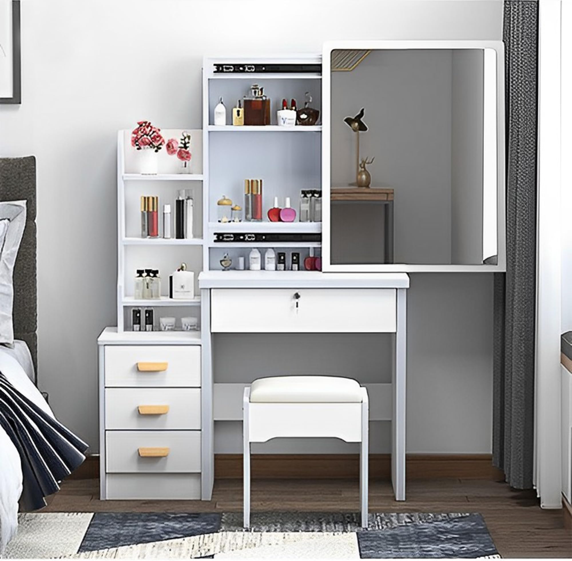 Amazon.com: Wanttii Vanity Desk with Mirror and LED Lights, Vanity ...