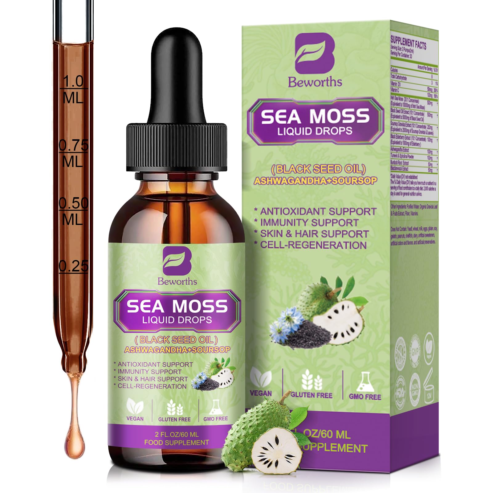 Amazon.com: Sea Moss Liquid Drops - Irish Sea Moss Black Seed Oil with ...