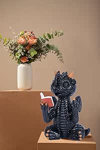 Amazon.com: Reading Dragon Figurine - Funny Black Dragon Statue ...