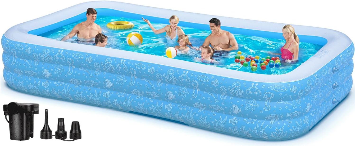 Amazon.com: Extra Large Inflatable Swimming Pool with Pump，Lylting 130 ...