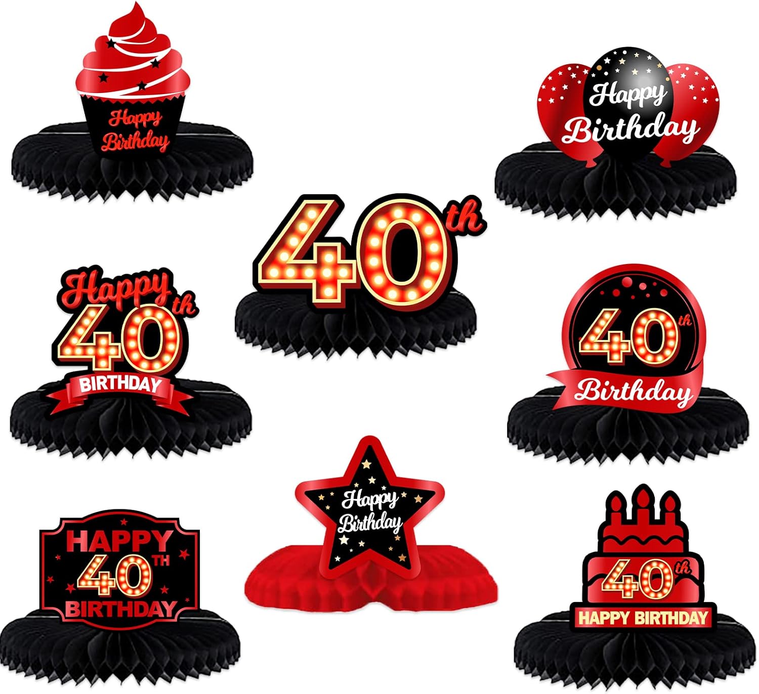 Amazon.com: Happy 40th Birthday Red and Black Table Honeycomb ...