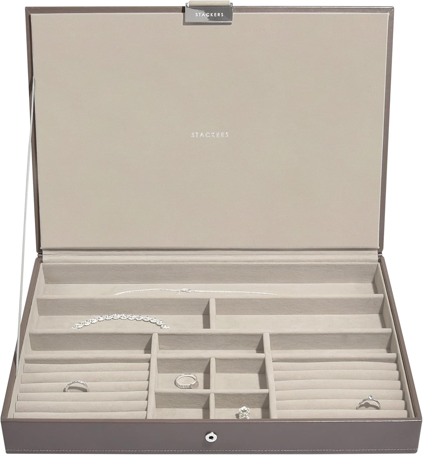 STACKERS ‘Supersize’ Mink Lidded Stacker Jewellery Box with Grey Velvet ...