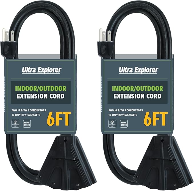 Amazon.com: Ultra Explorer 6 Ft 2 Pack Indoor Extension Cord with 3 ...