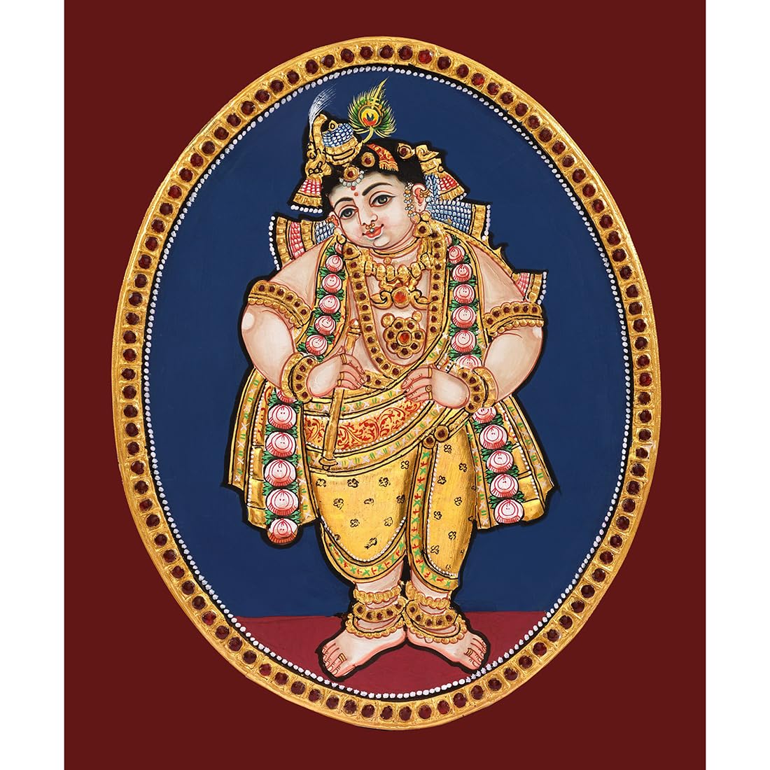 AllZon Standing Krishna Perumal Printed Tanjore Art with Gold Photo ...
