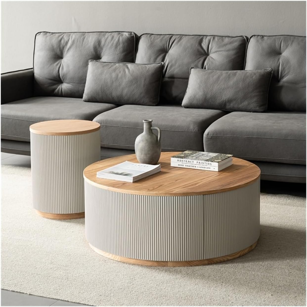 Amazon.com: Coffee Table Coffee Table Set of 2, Round Wood Surface ...