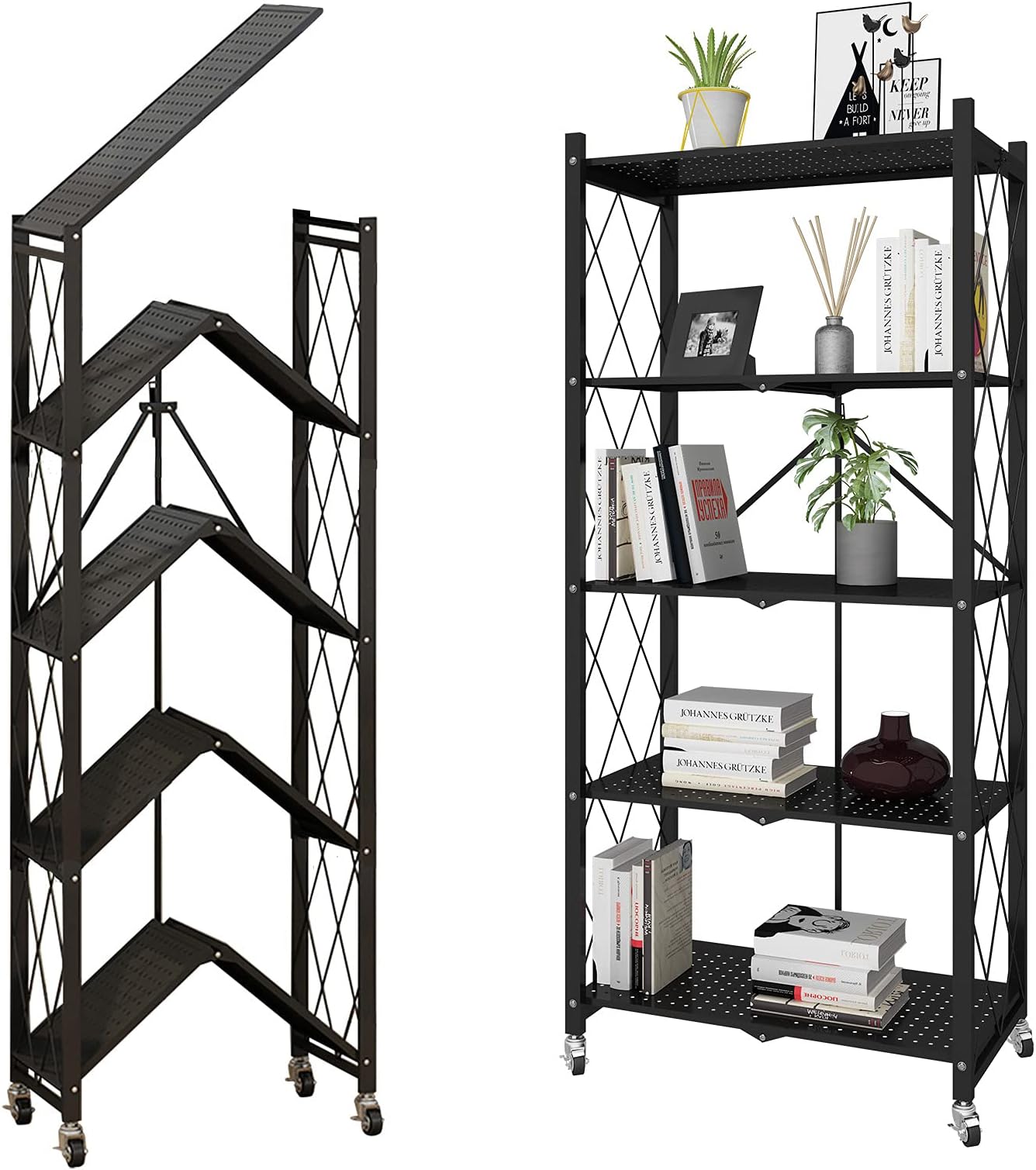 Amazon.com: 5 Tier Foldable Storage Shelves, Expandable Folding ...