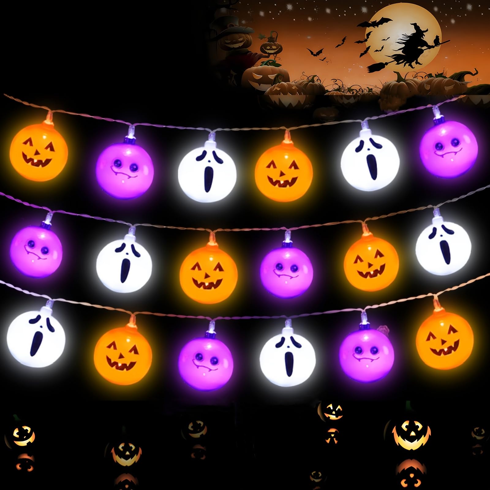 Luces Halloween, SHANDABULIU 4.5m 30 LED Luces de Halloween para Exterior, Decoración Halloween ...