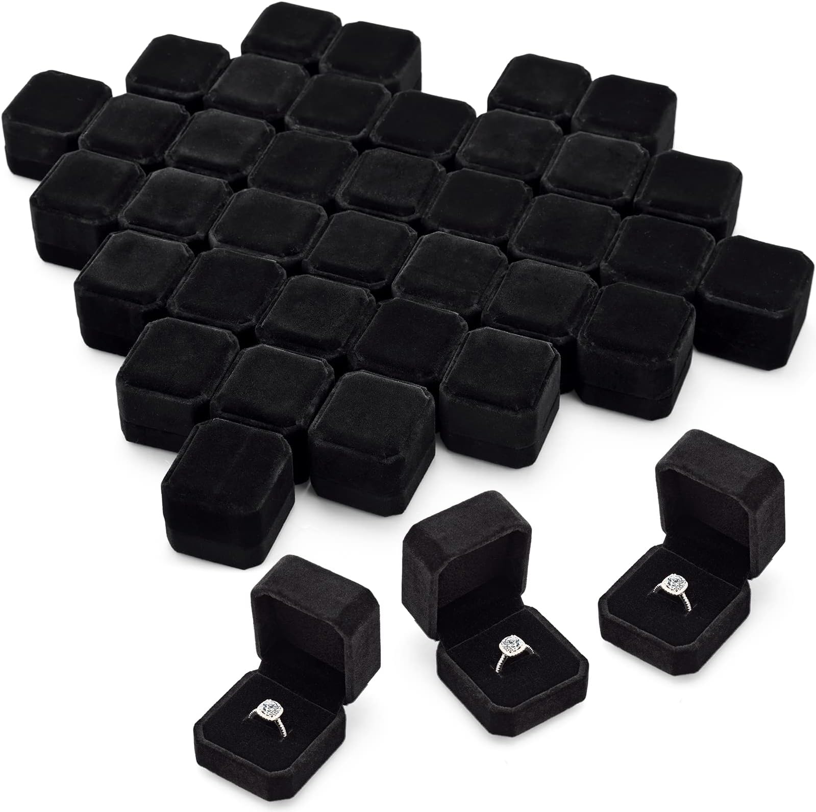 Amazon.com: Misdary 180 Pcs Velvet Ring Boxes, Black Ring Gift Box ...