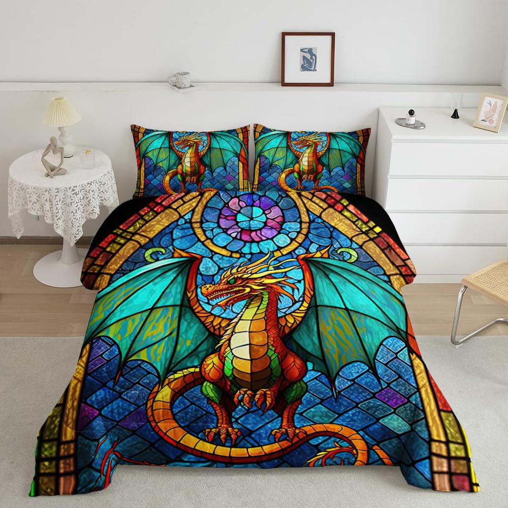 Amazon.com: Jeminise Colorful Dragon Comforter - Dragon Comforter Set ...