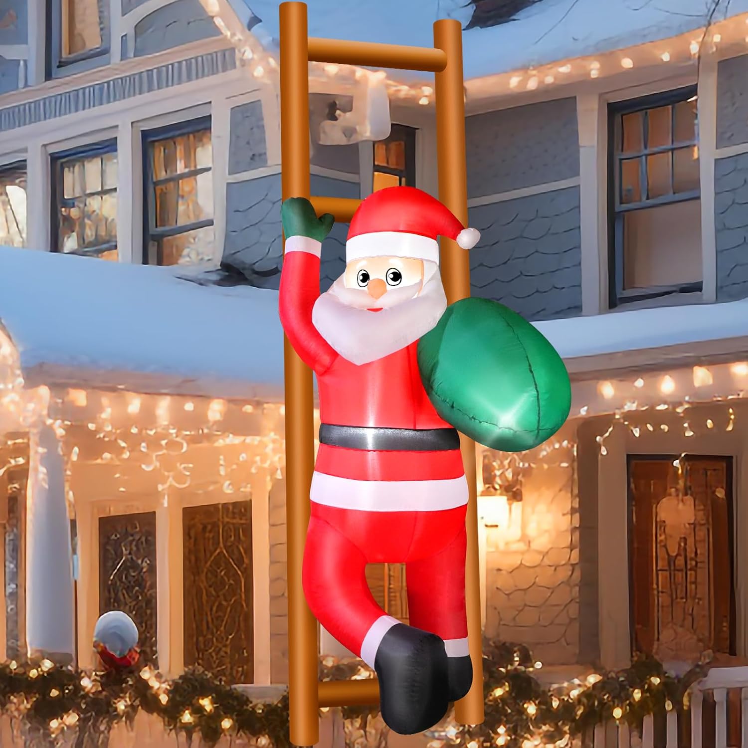 Amazon.com: FunFanso 8FT Christmas Inflatable Santa Claus Climb The Ladder Outdoor Decorations ...