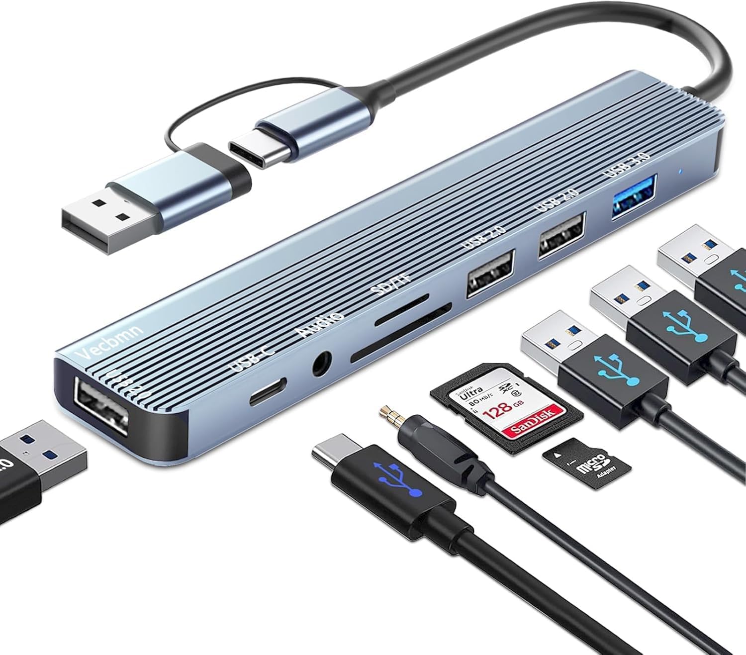 USB C Hub, 8 in 2 USB Hub 3.0 Multiport Adapter with USB 2.0&USB 3.0 ...