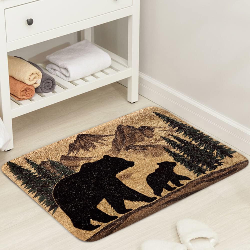 Amazon.com: JAWO Rustic Bath Rug Farmhouse Country Bear Forest Vintage ...