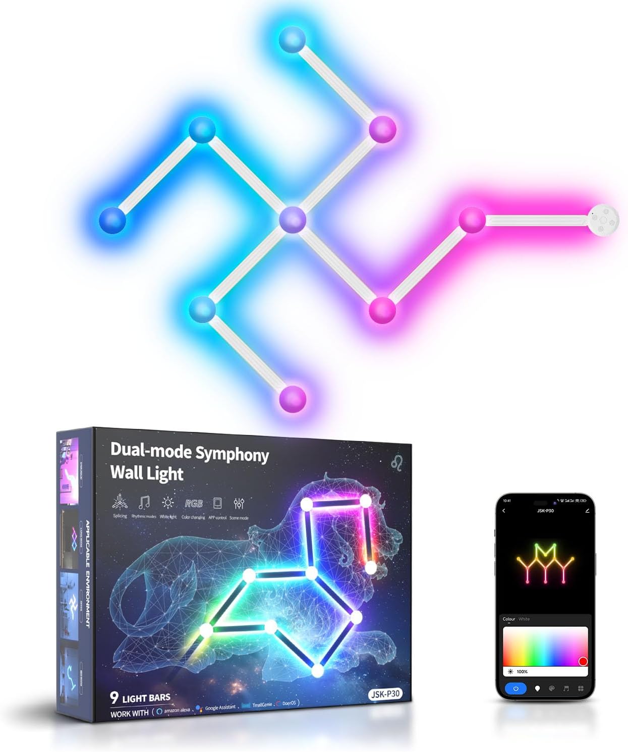 Smart WiFi RGB LED Wall Lights,Multi-Coloured,Music sync,Over 40 ...