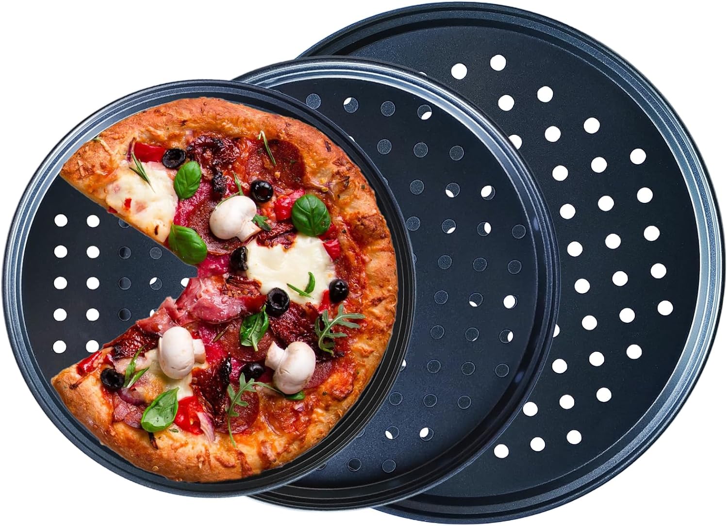 Amazon.com: GoooodMore 3-Piece Pizza Baking Pans Set, 10-12 Inch Round ...