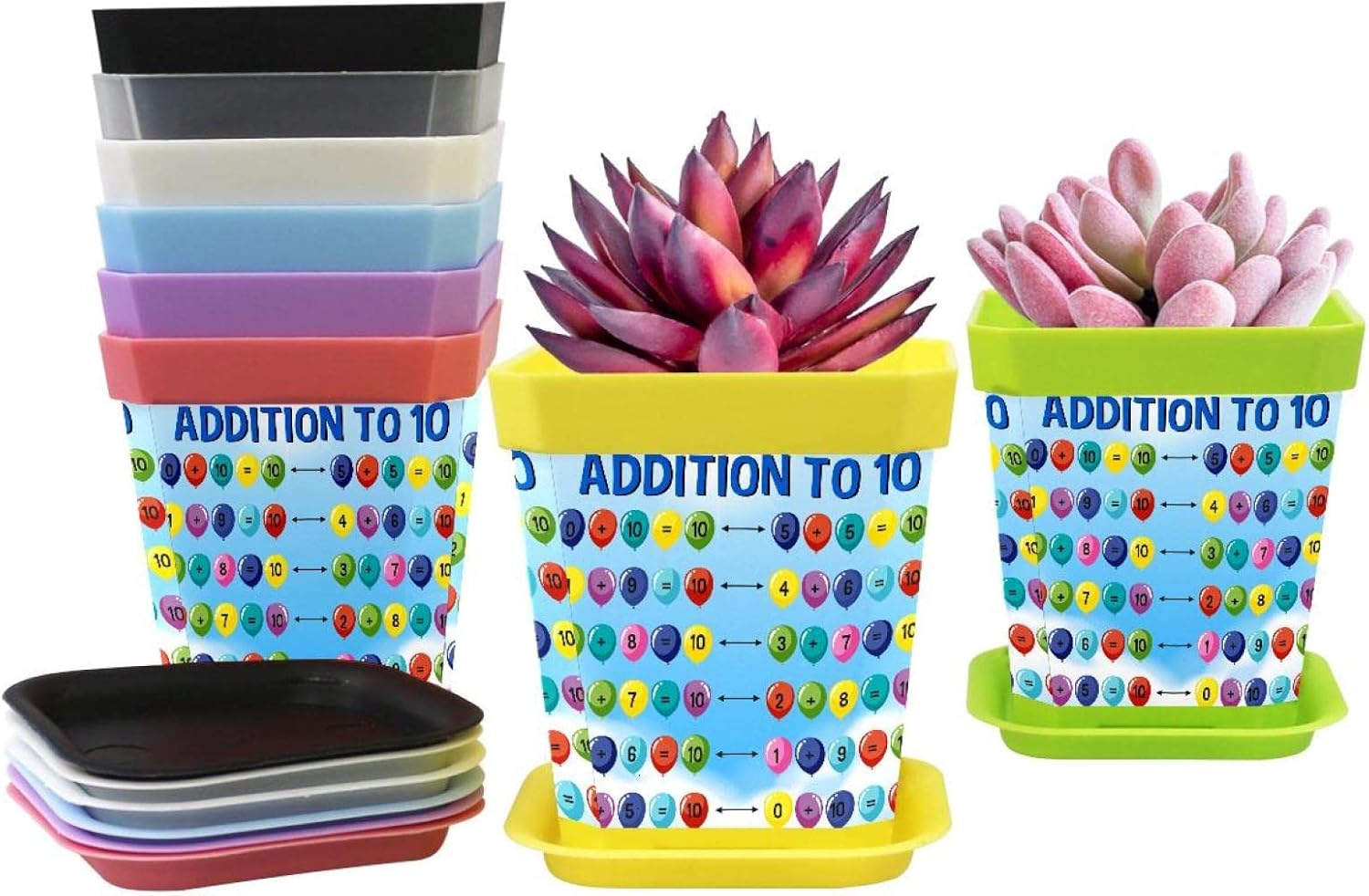 Amazon.com: 8 PCS Pots for Plants Math Addition Plastic Planters with ...