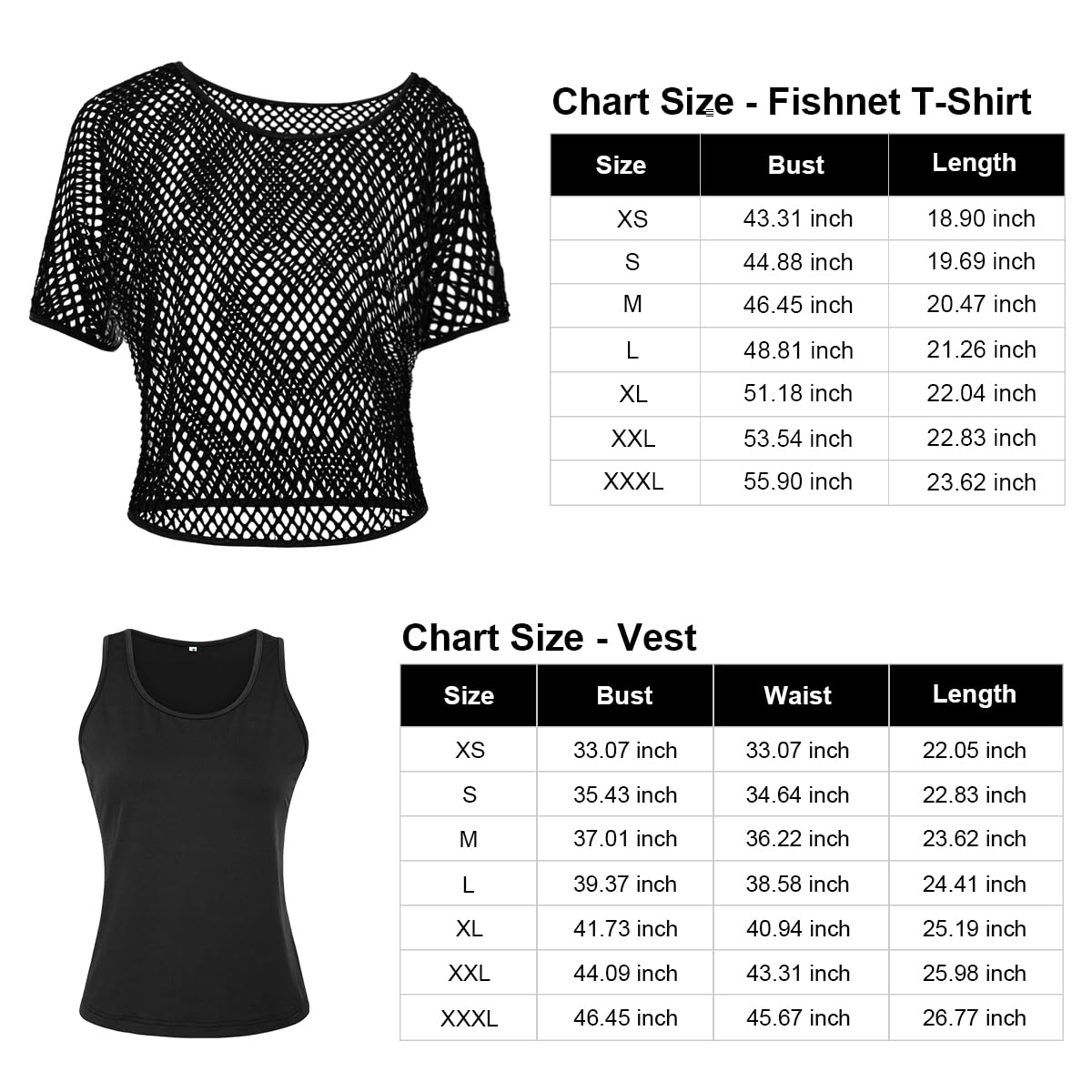 WILDPARTY 80s Fancy Dress Fishnet Top for Women, Tank Top Off the ...