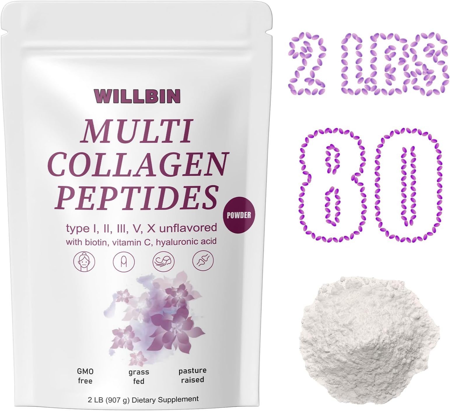 Amazon.com: Multi Collagen Protein Powder,1Lb - Type I, II, III, V, X Collagen Peptides with ...