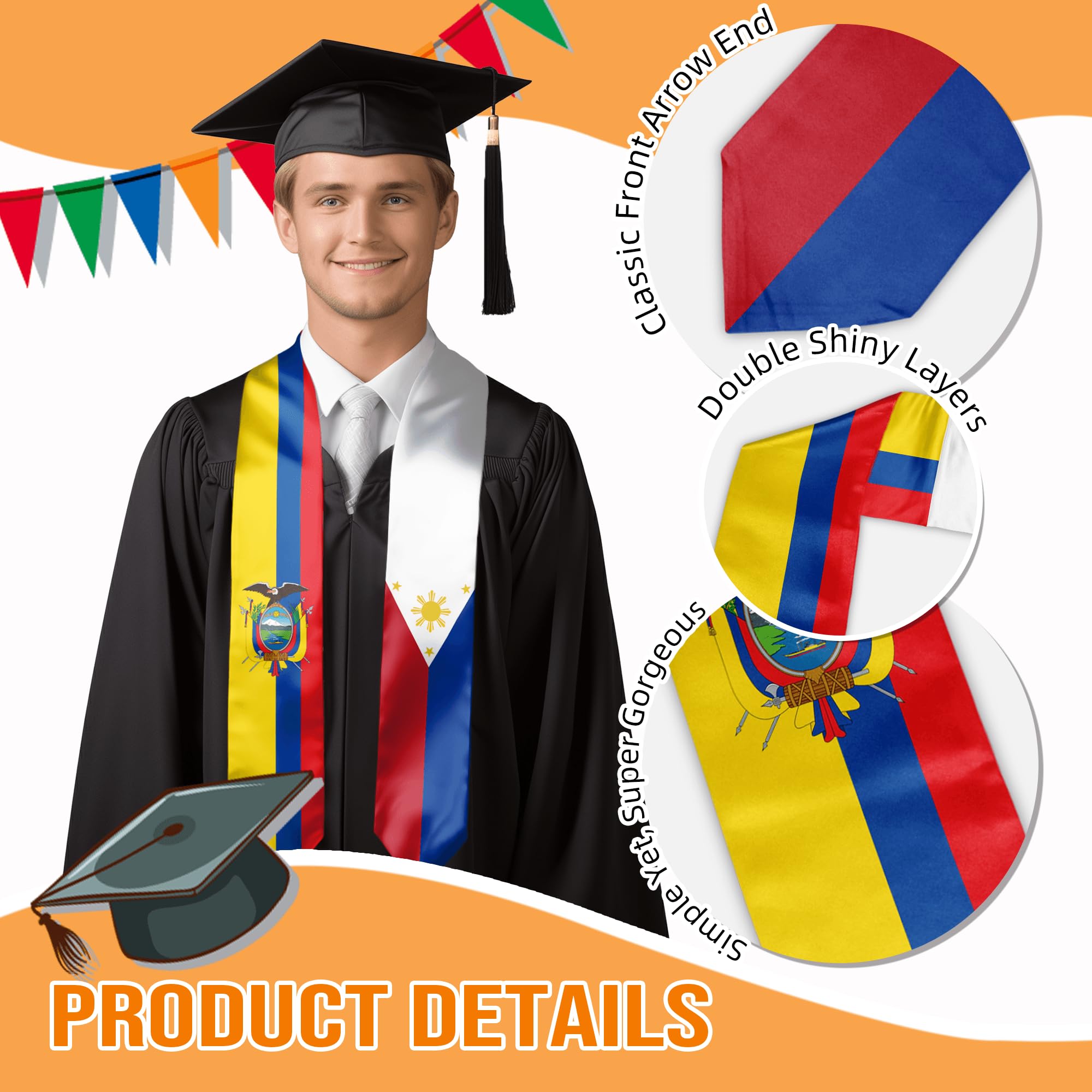 Snapklik.com : Graduation Stole Sash Ecuador Philippines Flag ...