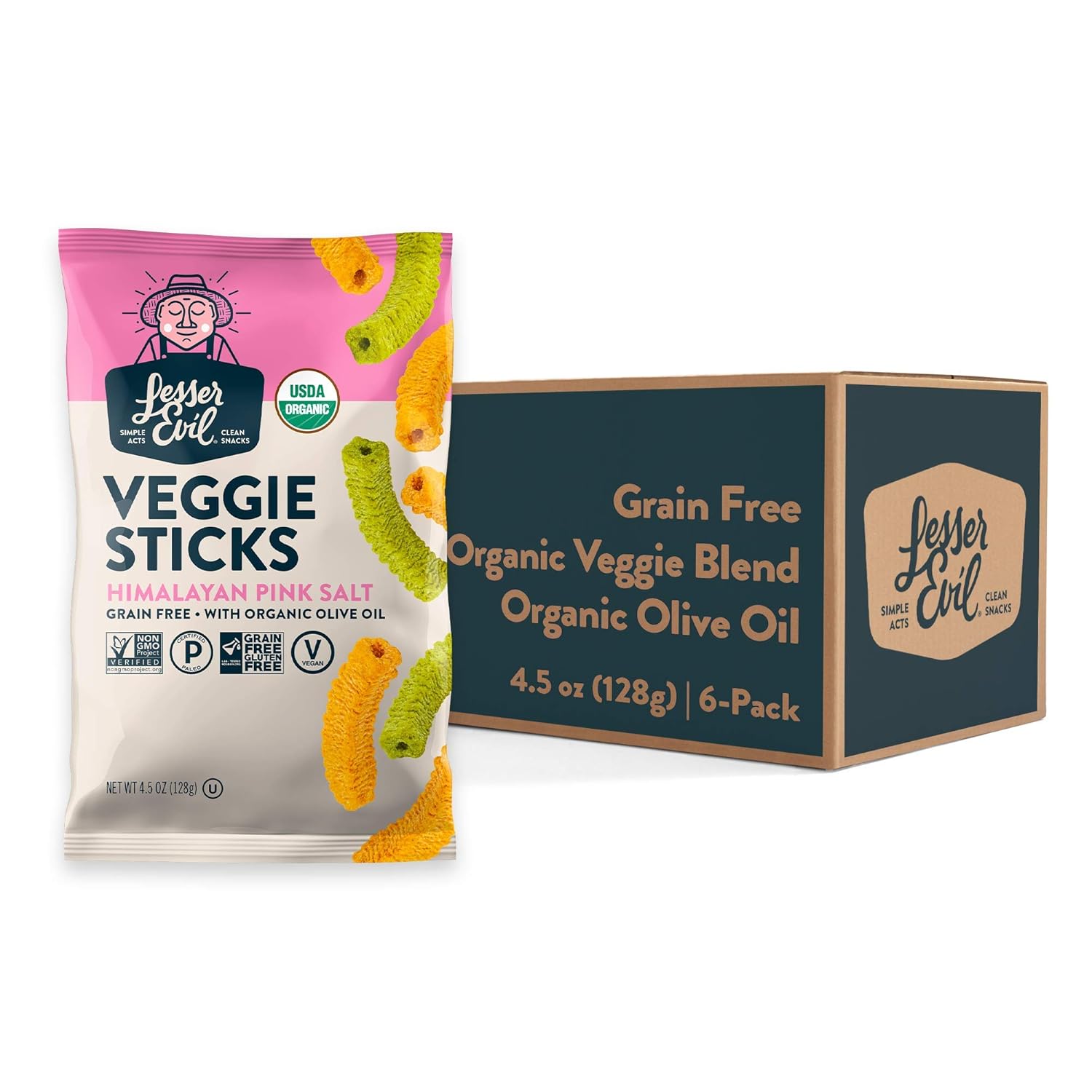 Amazon.com : LesserEvil Himalayan Pink Salt Veggie Sticks, Grain Free ...