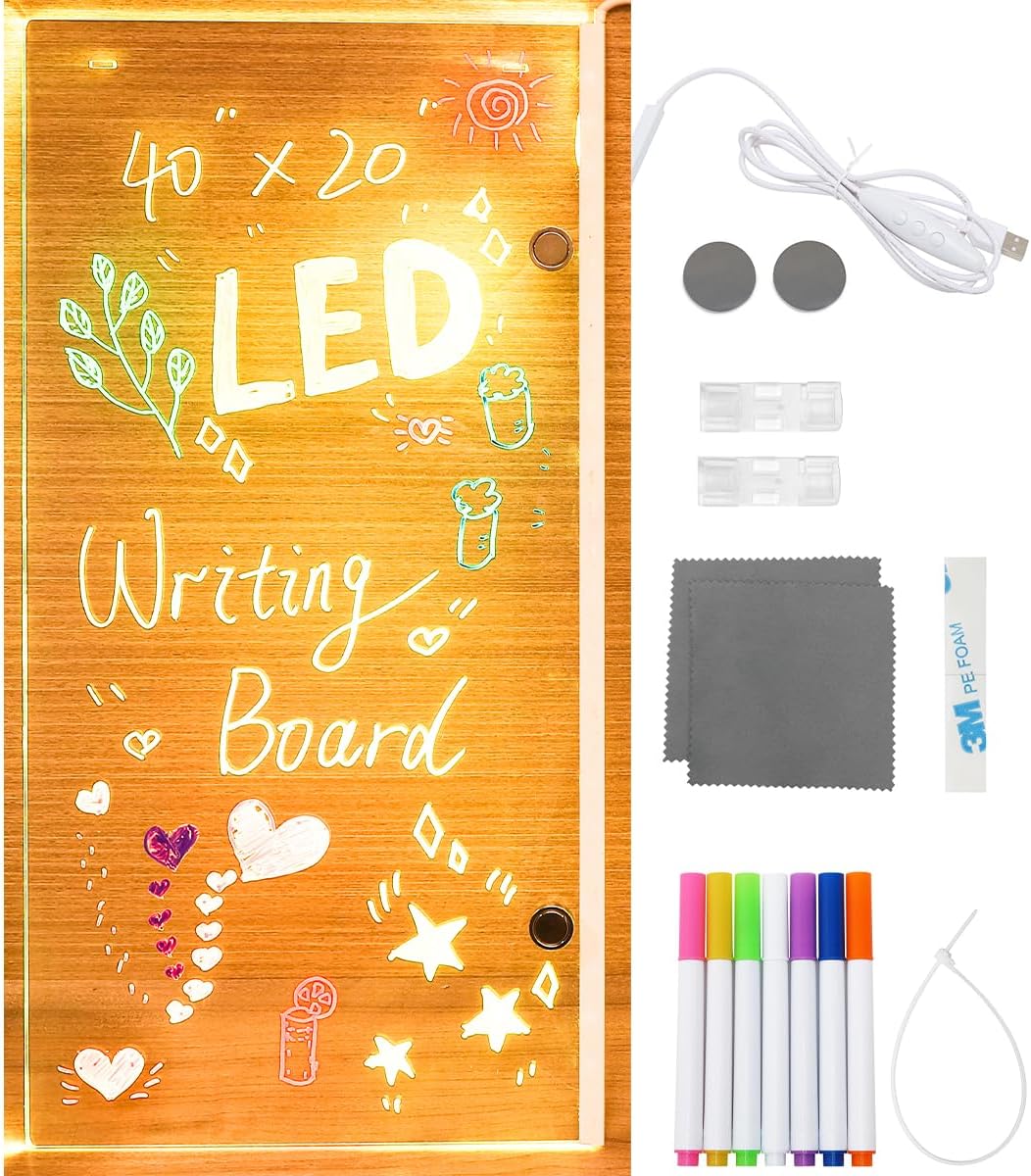 Amazon.com : LED Message Writing Board - 24"x8" Acrylic Magnetic Dry ...