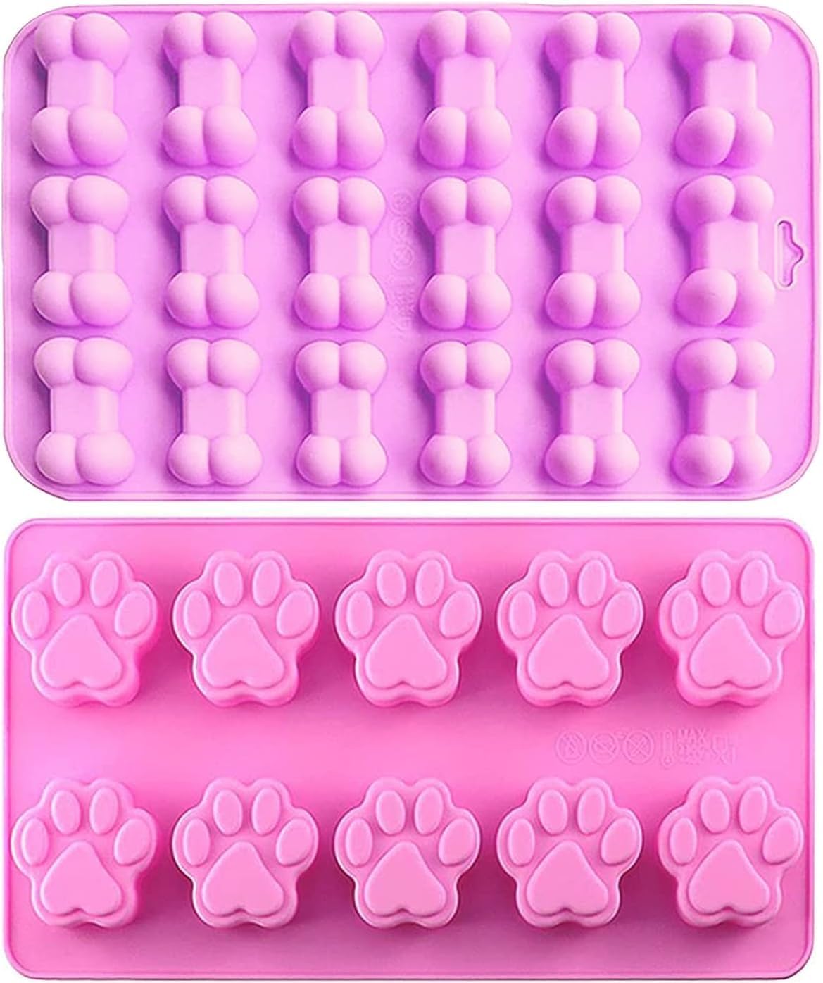 2Pack Silicone Baking Mould, Cat paw & Bone Shaped Reusable Ice Cube Trays Silicone Moulds for ...