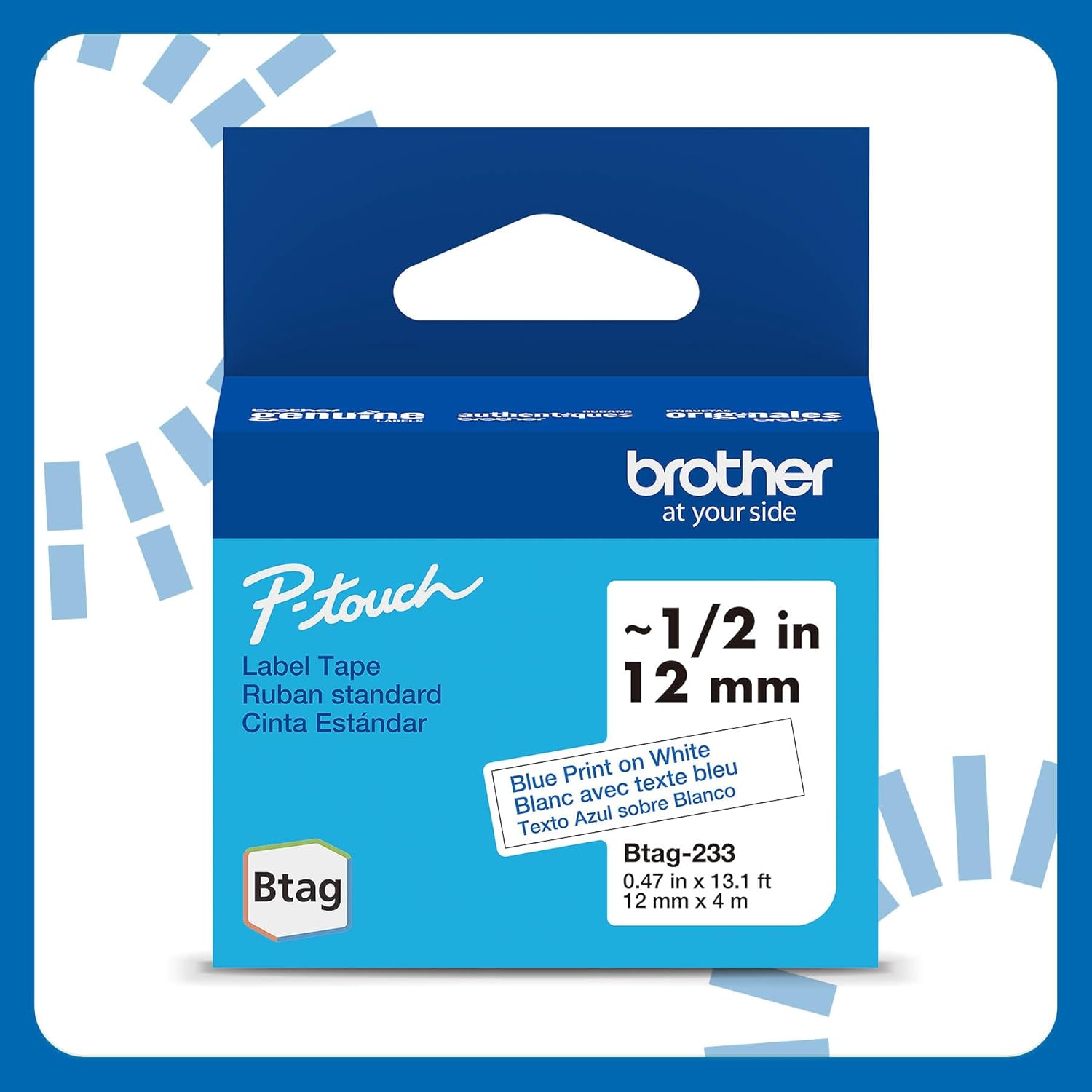 Amazon.com: Brother Genuine P-Touch Btag BTAG233 Blue on White Label Tape ~1/2in by 13.1ft (12mm ...