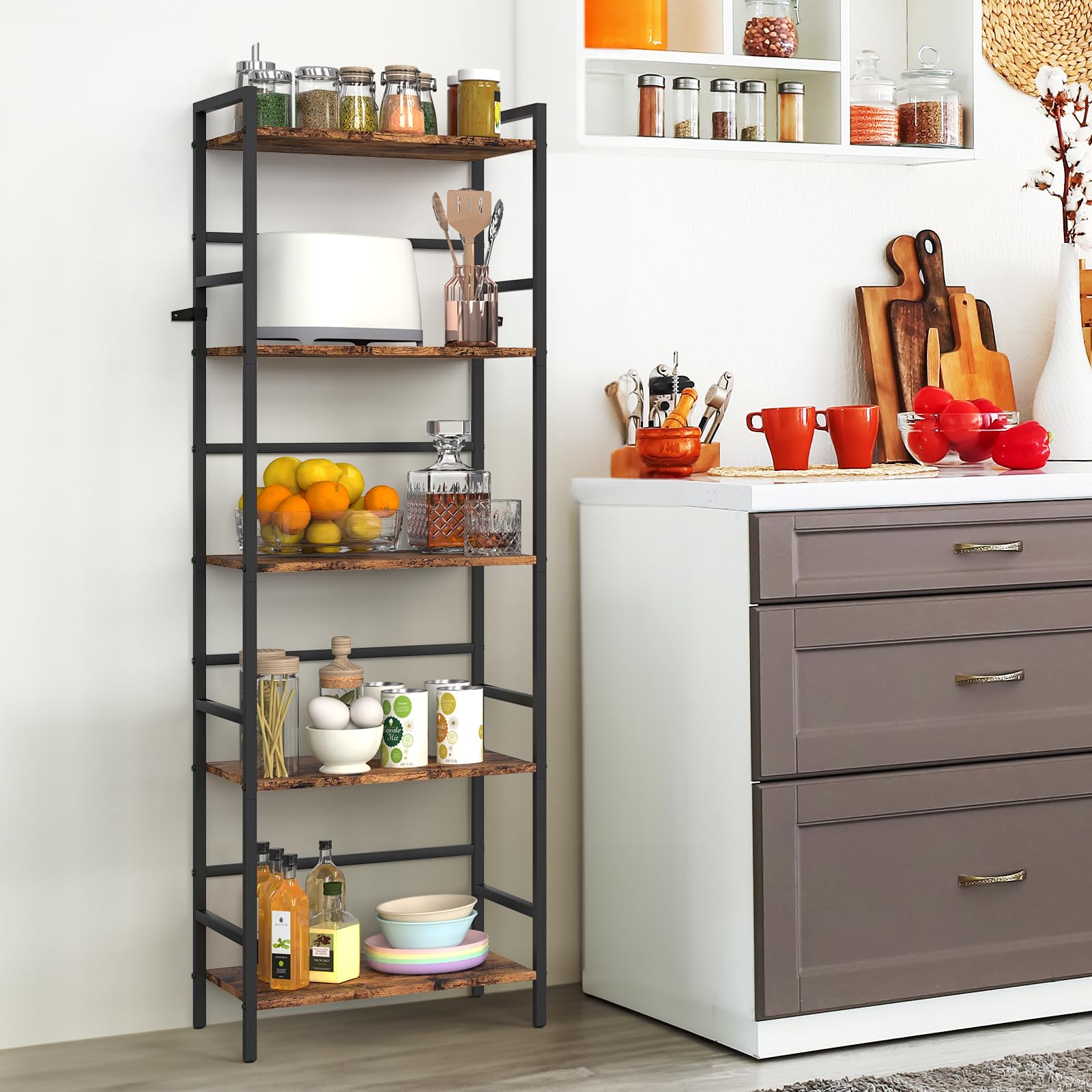 Snapklik.com : DOMYDEVM Tall Bookshelf, 5 Tier Free Standing Shelves ...