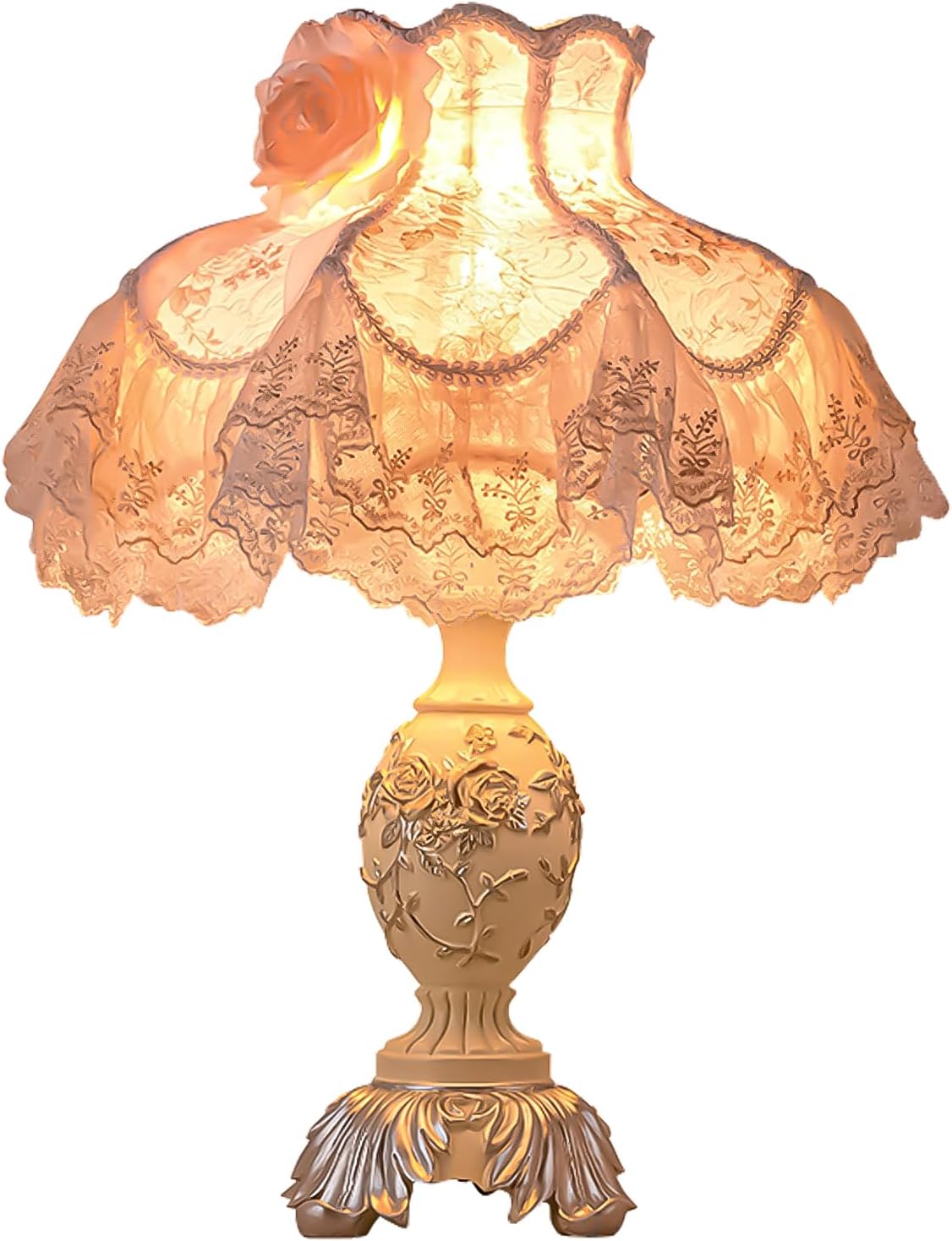 AYLSPU Pink European Style Desk Lamp with Fabric Shade,Victorian Table ...