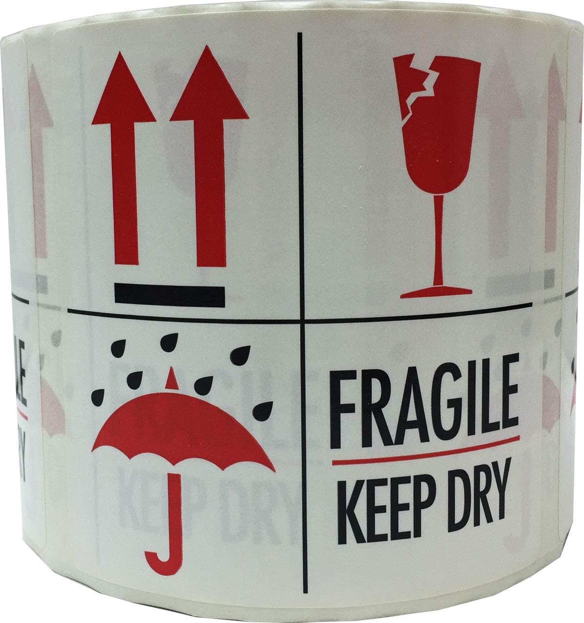 Amazon.com: Fragile Keep Dry 4 Way Labels 4 x 4 Inch 500 Total Stickers ...