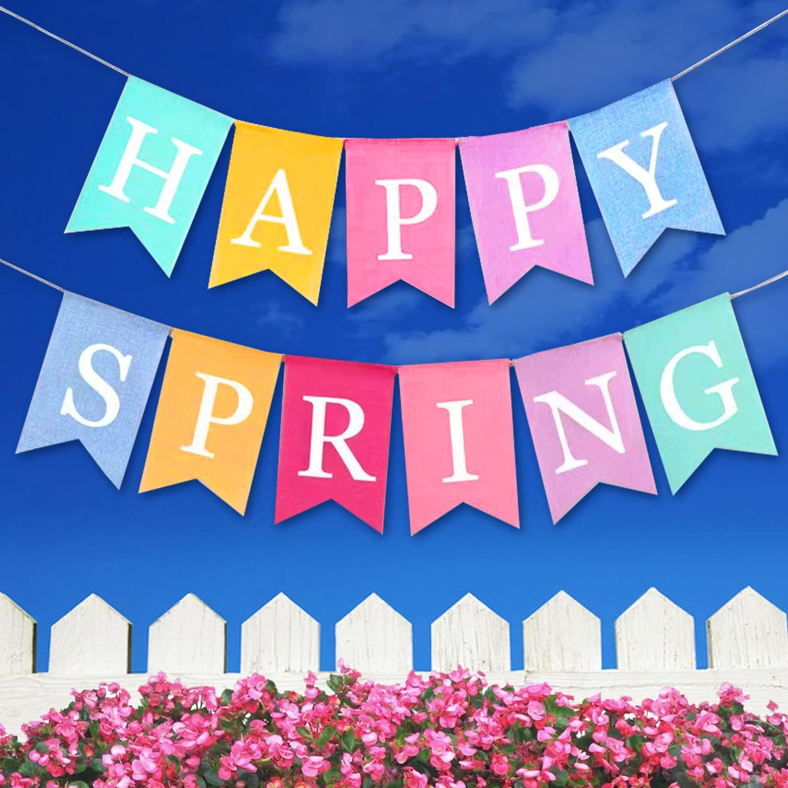 Amazon.com: Hello Spring Banner Burlap Happy Spring Decorations Felt ...