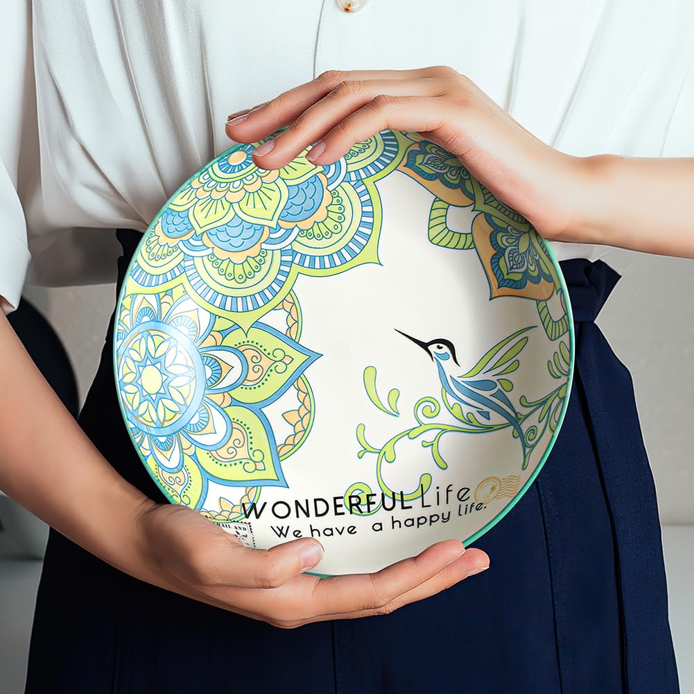 Snapklik.com : 8 Inch Ceramic Appetizer Plates,Teal Spring Bird Salad ...