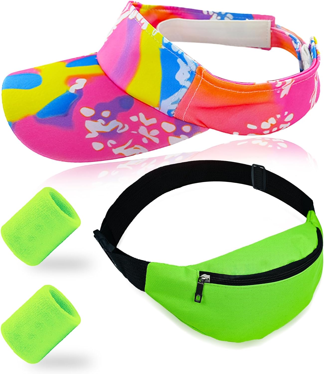 Amazon.com: Yonroik 3 Pcs fanny pack 80s Sun Visor Hat Neon Wristband ...