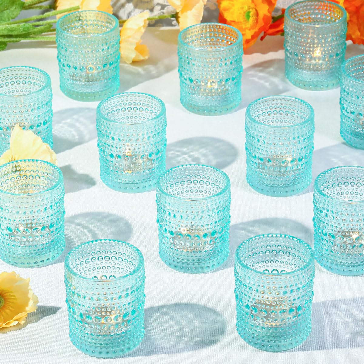 Capaniel 36 Packs Blue Tea Lights Candle Holder, Glass Votive Candle ...