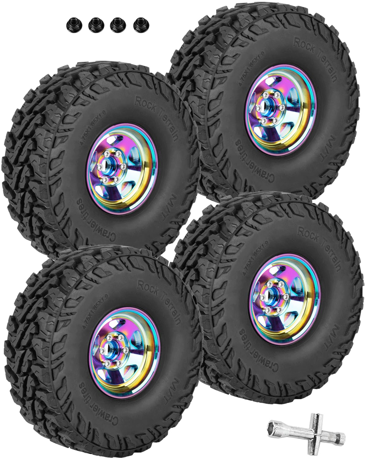 Amazon.com: RCHuiWow RC Alloy 1.9" Beadlock Wheels and Tires for 1/10 ...