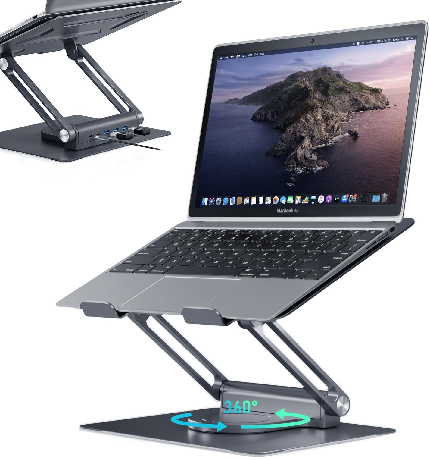 Amazon.com: Laptop Stand with USB-C and USB-A, Adjustable Aluminum ...