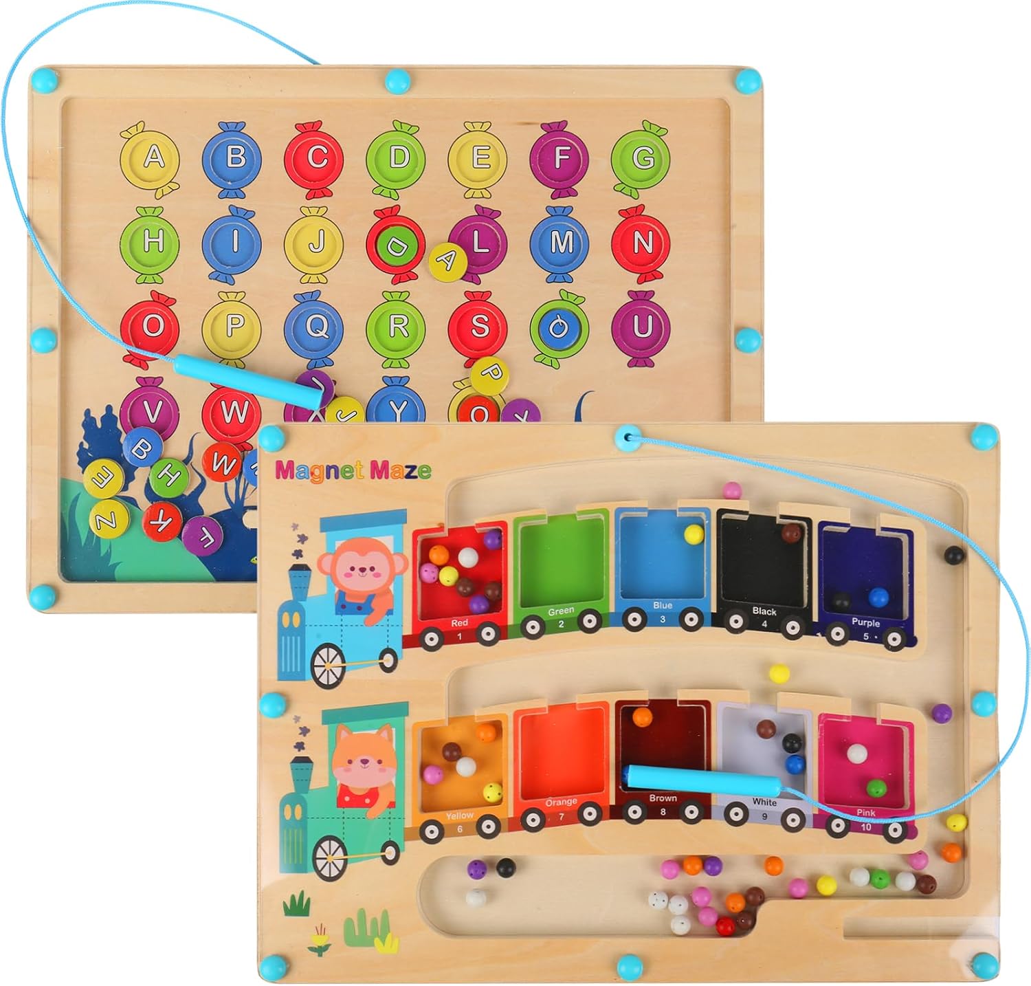 Amazon.com: CozyGlee Magnetic Number Alphabet Maze Board, 2 in 1 Double ...