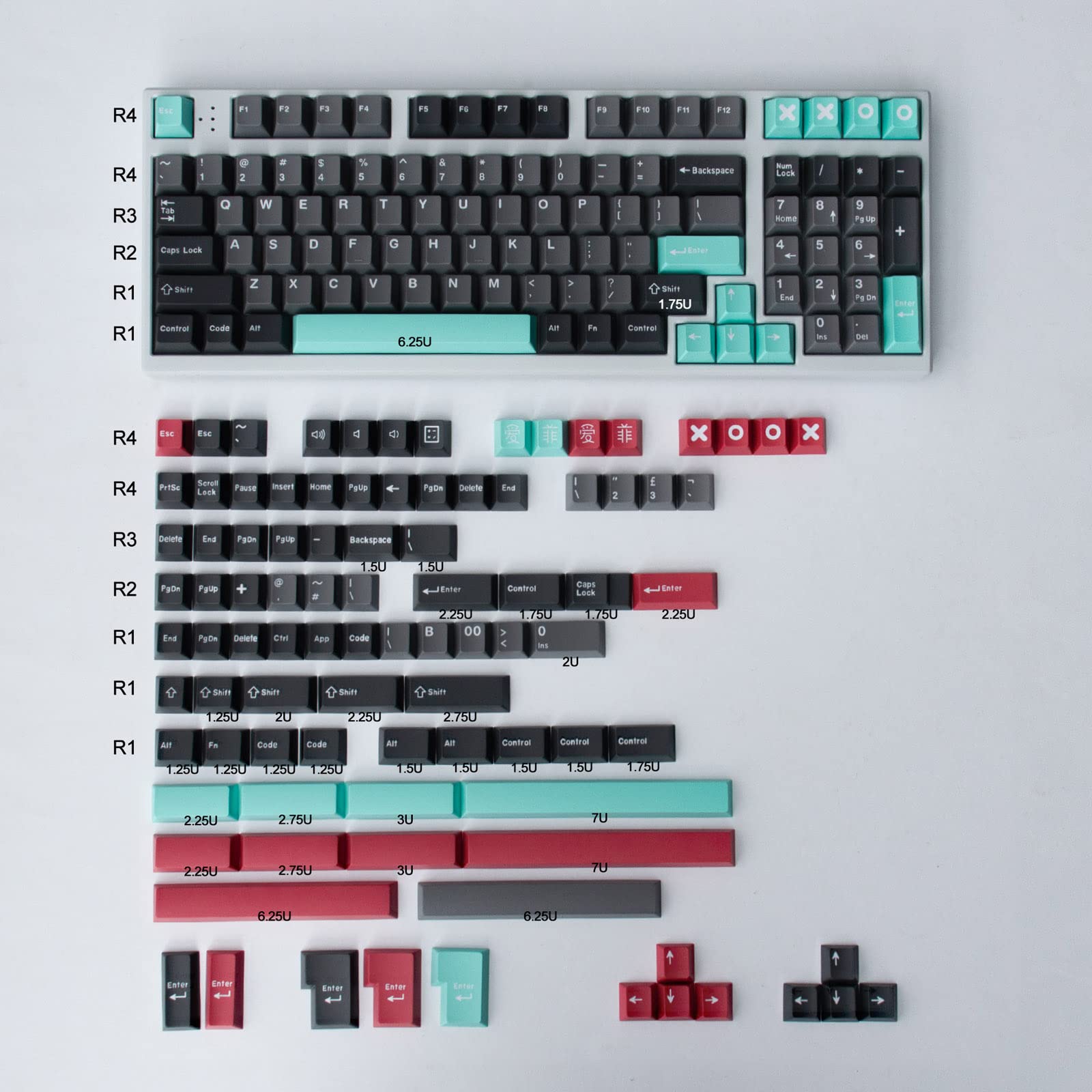 Buy 192 Keys Double Keycaps Cherry Profile Modern Dolch Custom Keycaps ...
