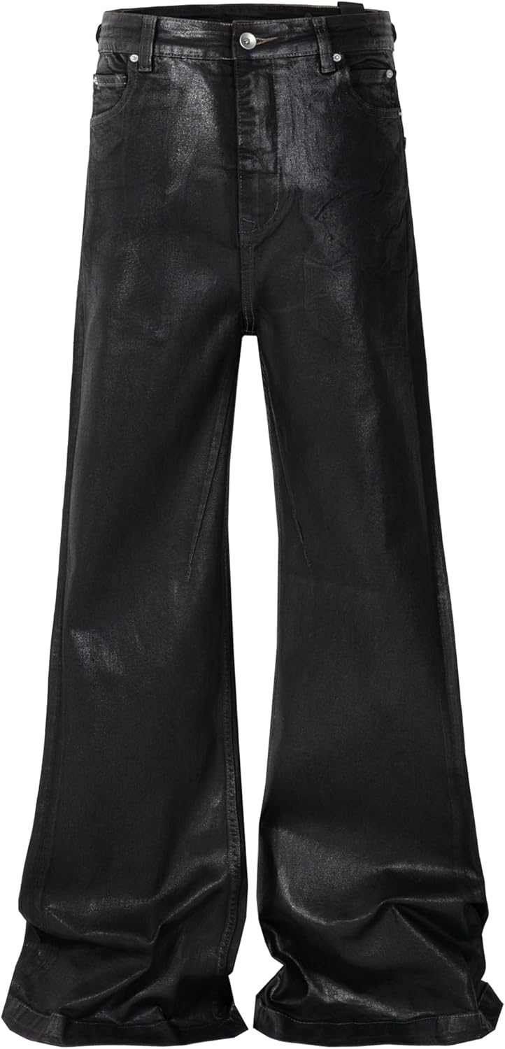 owen seak Men's Flared Pants Casual Harem Oil Wax Coating Cargo Long Pants Black(Size XXL) at ...