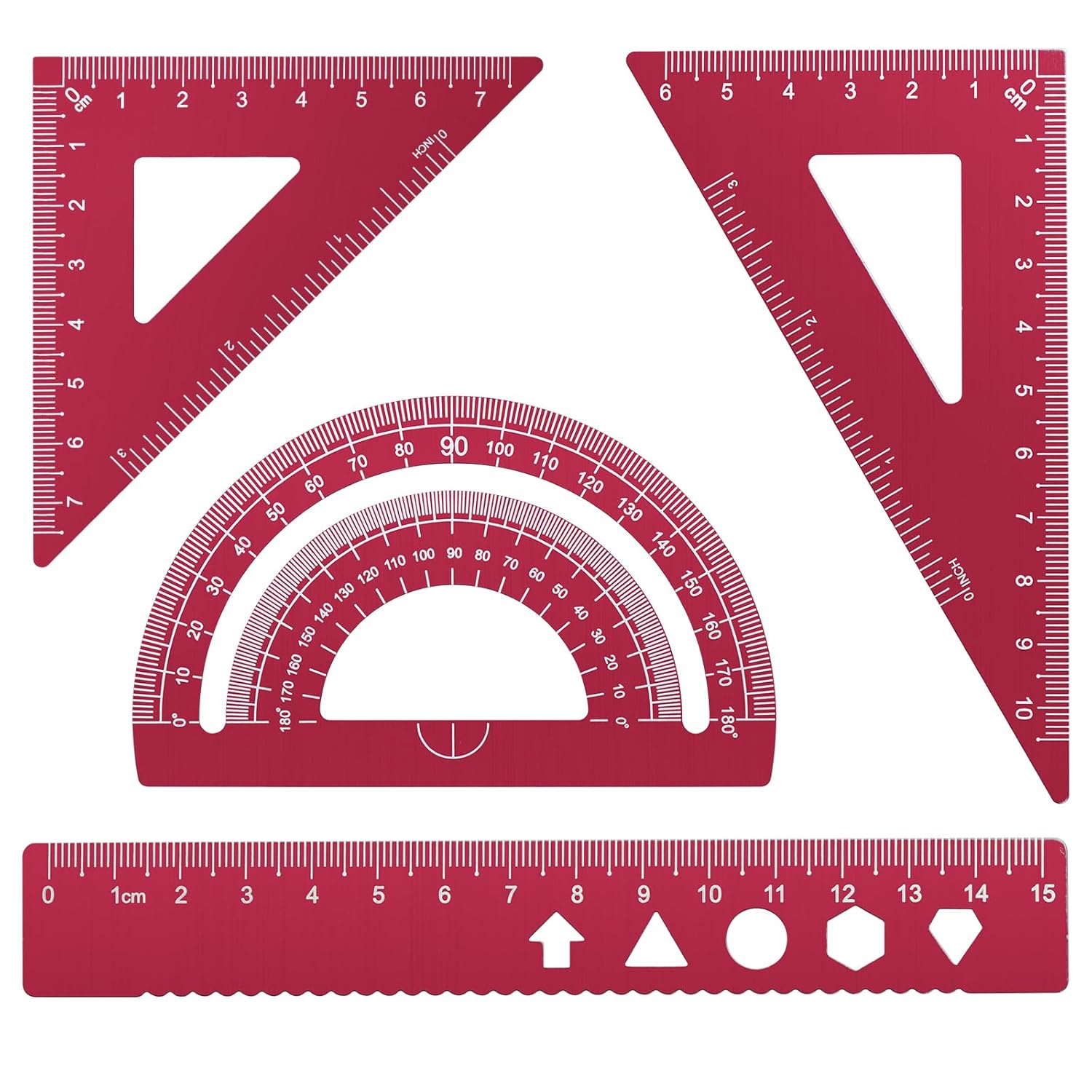 MSDADA Triangle Ruler, Protractor, Square and Ruler Set, 4 Pieces ...