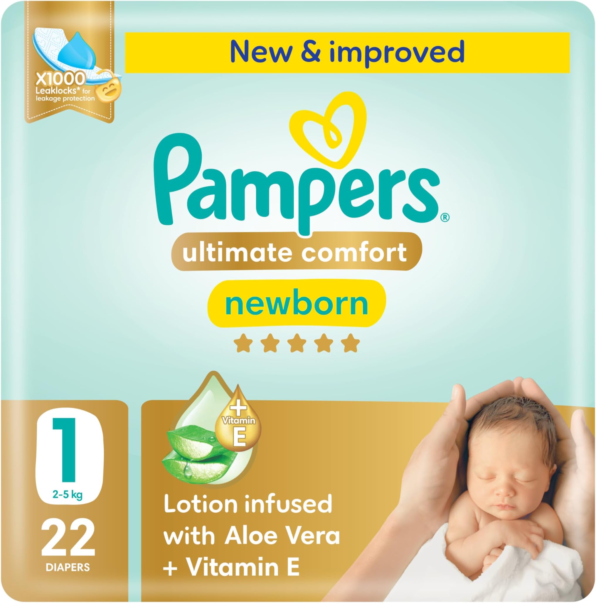 Pampers Ultimate Comfort Taped Diapers, Size 1, 2-5kg, Lotion infused ...