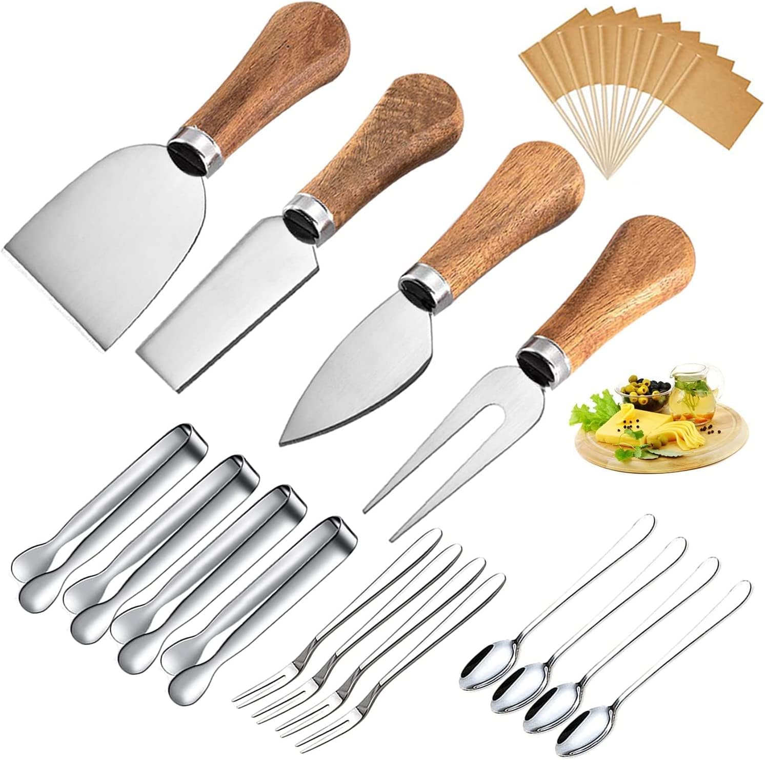 16Pcs Cheese Knives Set with Wooden Handle, Mini Steel Stainless Cheese ...