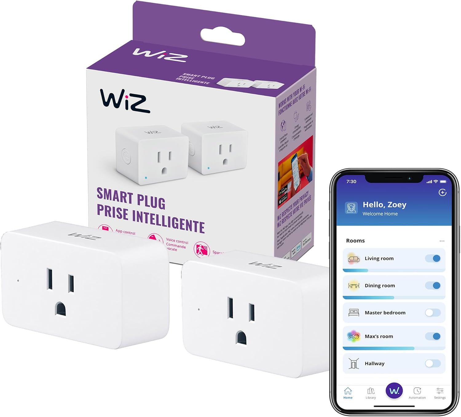 WiZ Smart Plug - Pack of 2 - Type B - Connects to Your Existing 2.4Ghz Wi-Fi - Control with Wiz ...