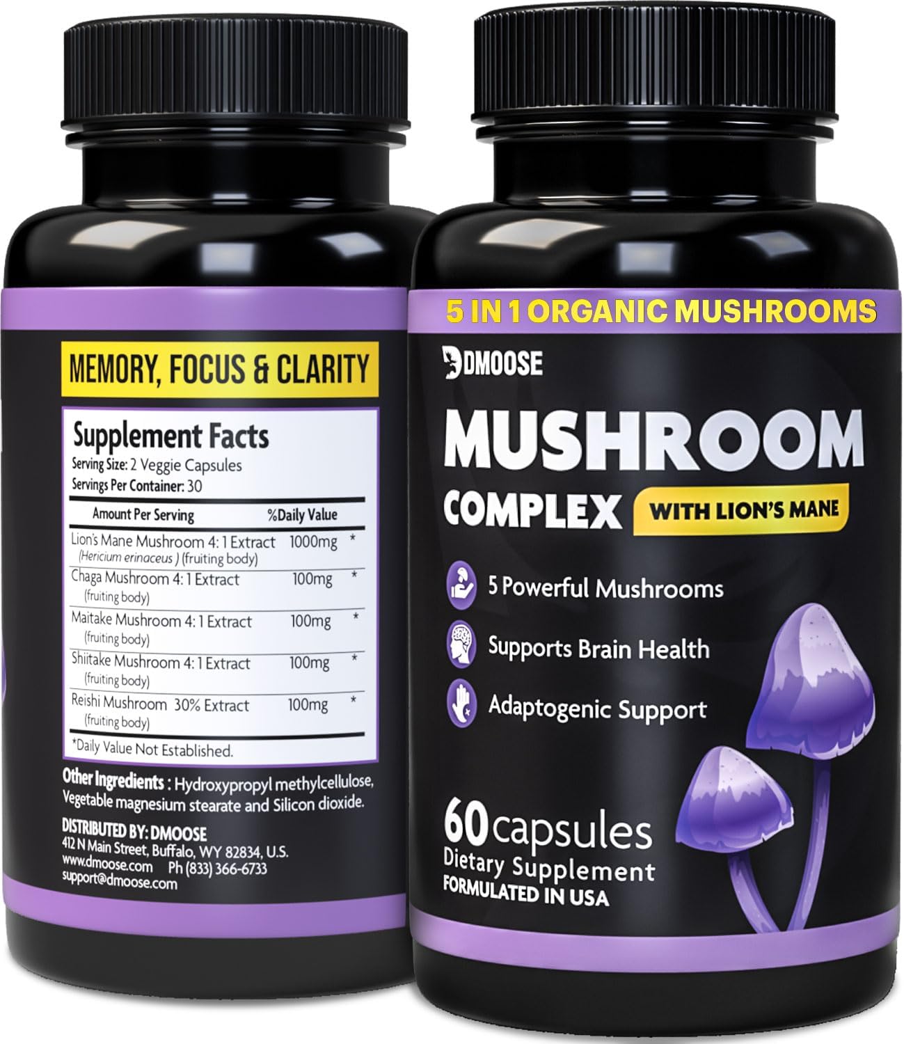 Amazon.com: DMoose 5 in 1 Mushroom Complex - 5500 mg Lionsmane, Chaga ...